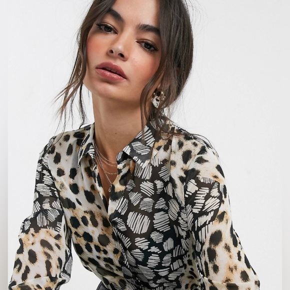 ASOS | Tops | Asos Button Down Blouse In Animal Print Brand New With ...